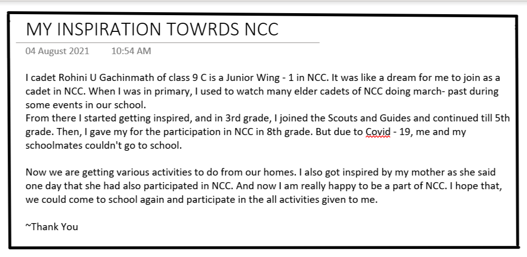 ARTICLE- MY INSPIRATION TOWARDS NCC – India NCC