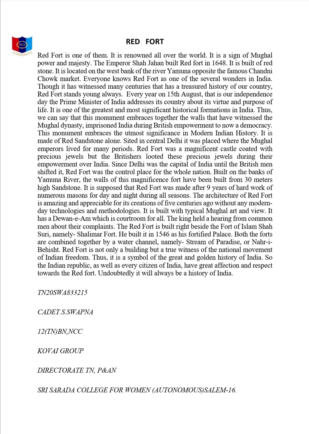 RED FORT – India NCC