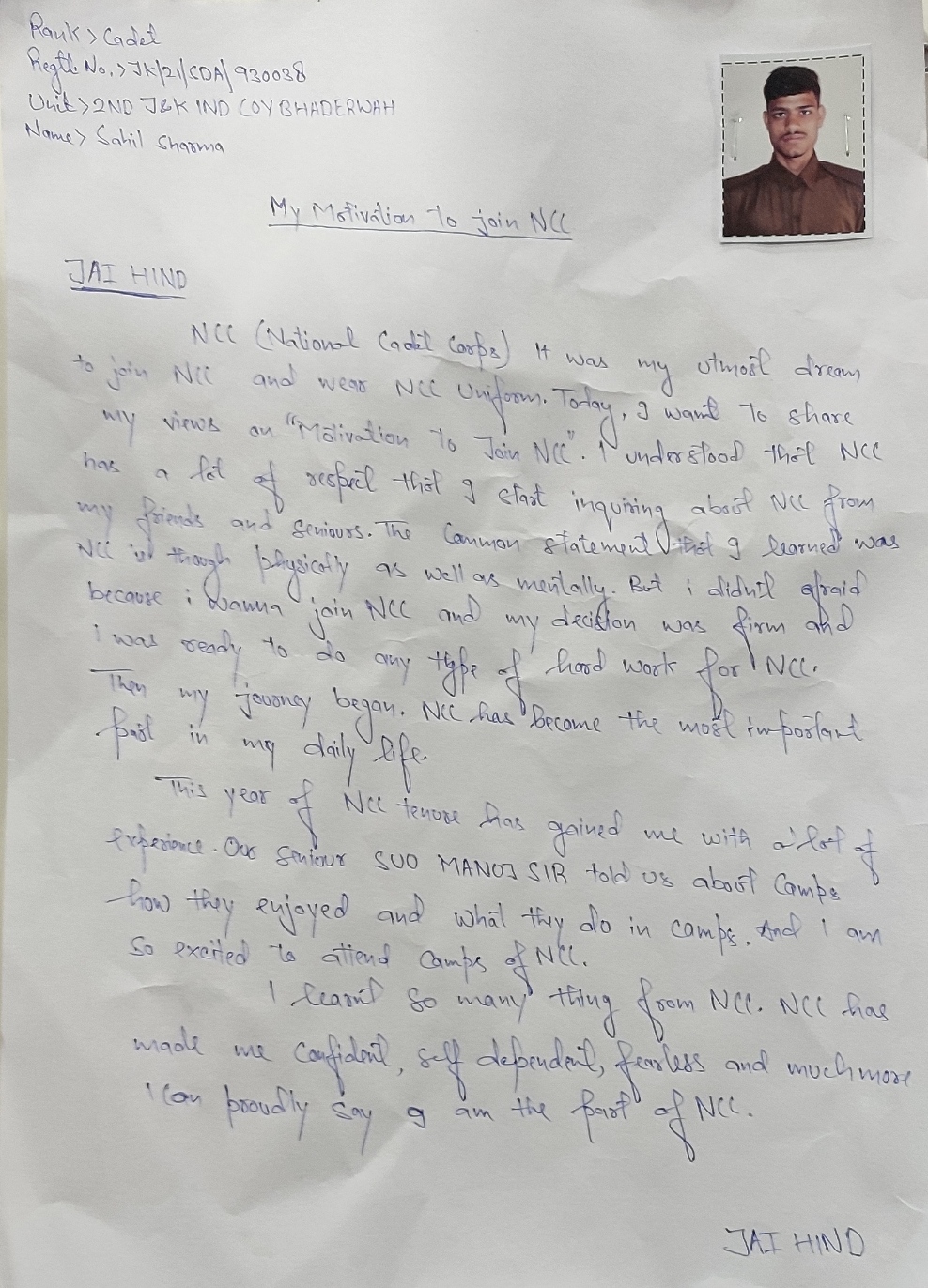 My Motivation To Join Ncc – India NCC