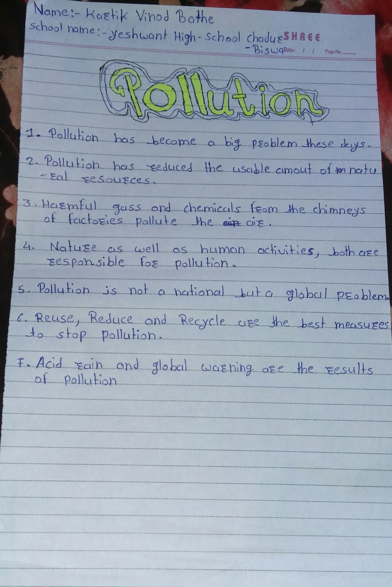 Various reasons behind pollution – India NCC