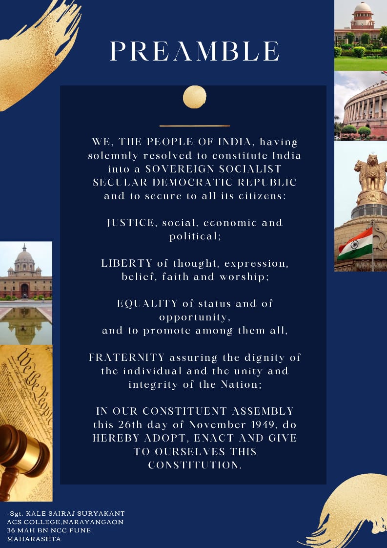 Poster of PREAMBLE OF INDIA made by Cadet of 36 MAH BATTALION PUNE GRP ...