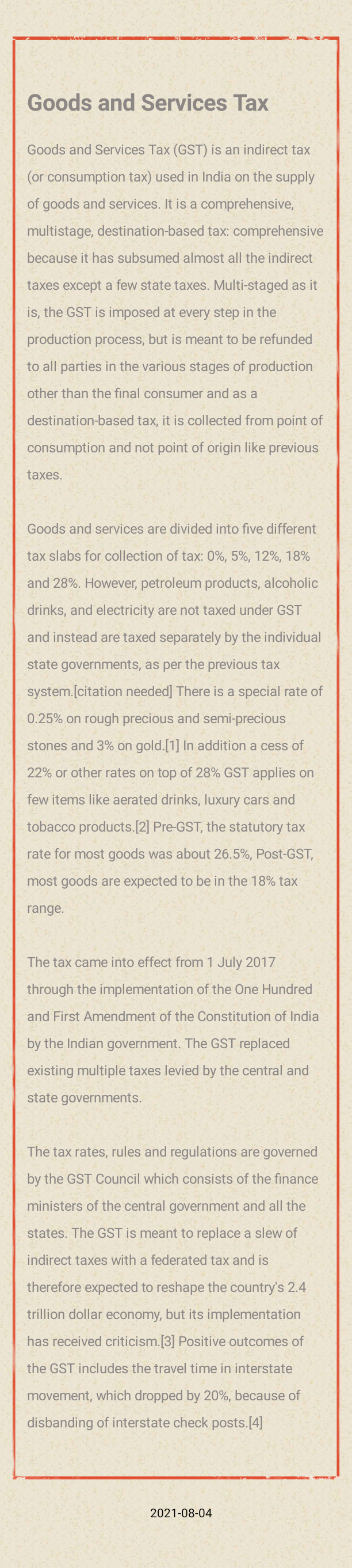 Goods and services Tax – India NCC