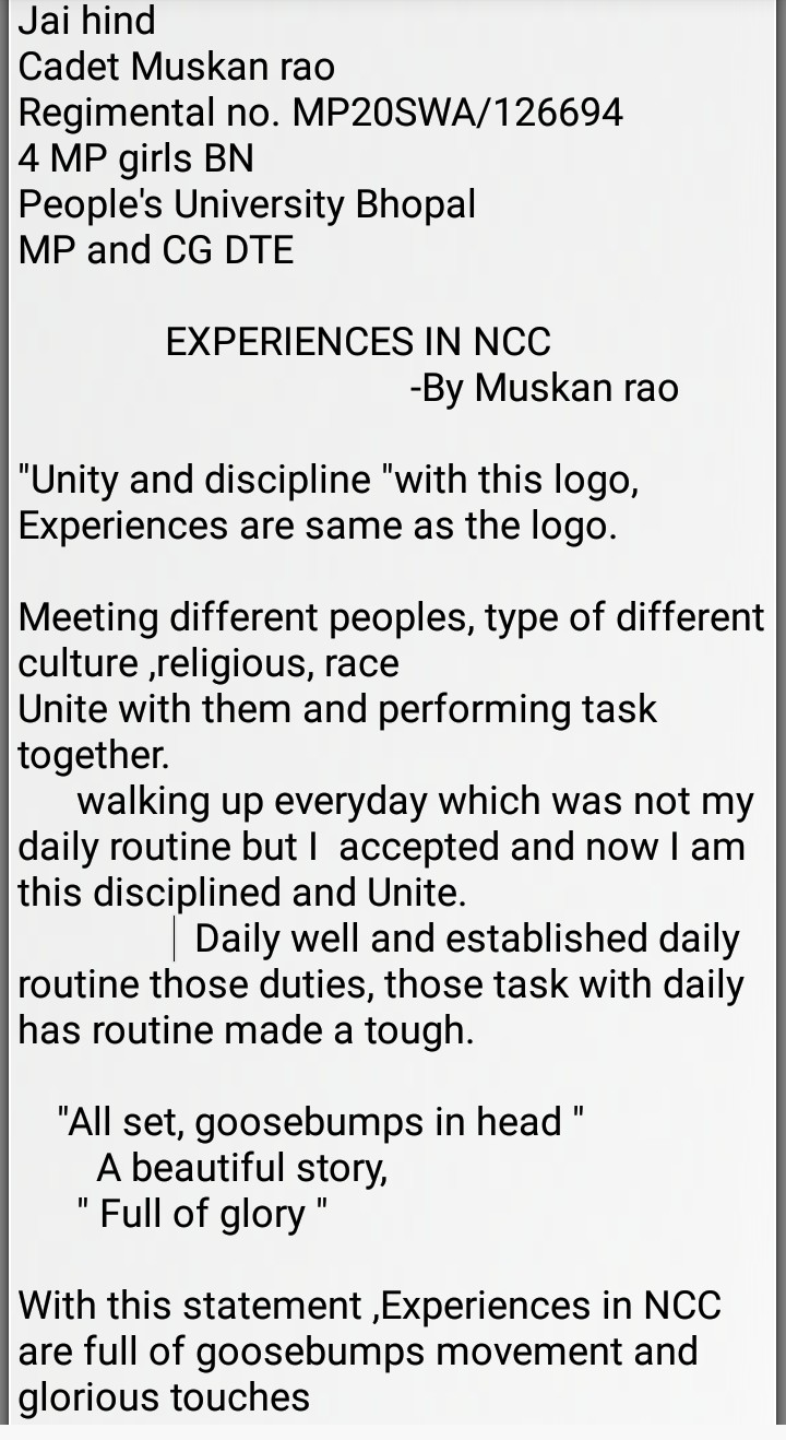 Experiences in NCC ( Article) – India NCC