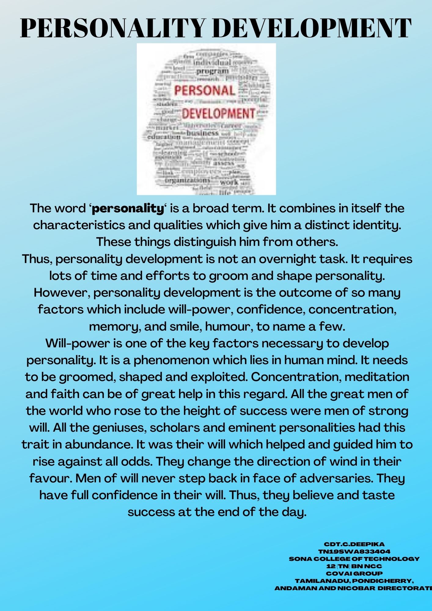 PERSONALITY DEVELOPMENT – India NCC