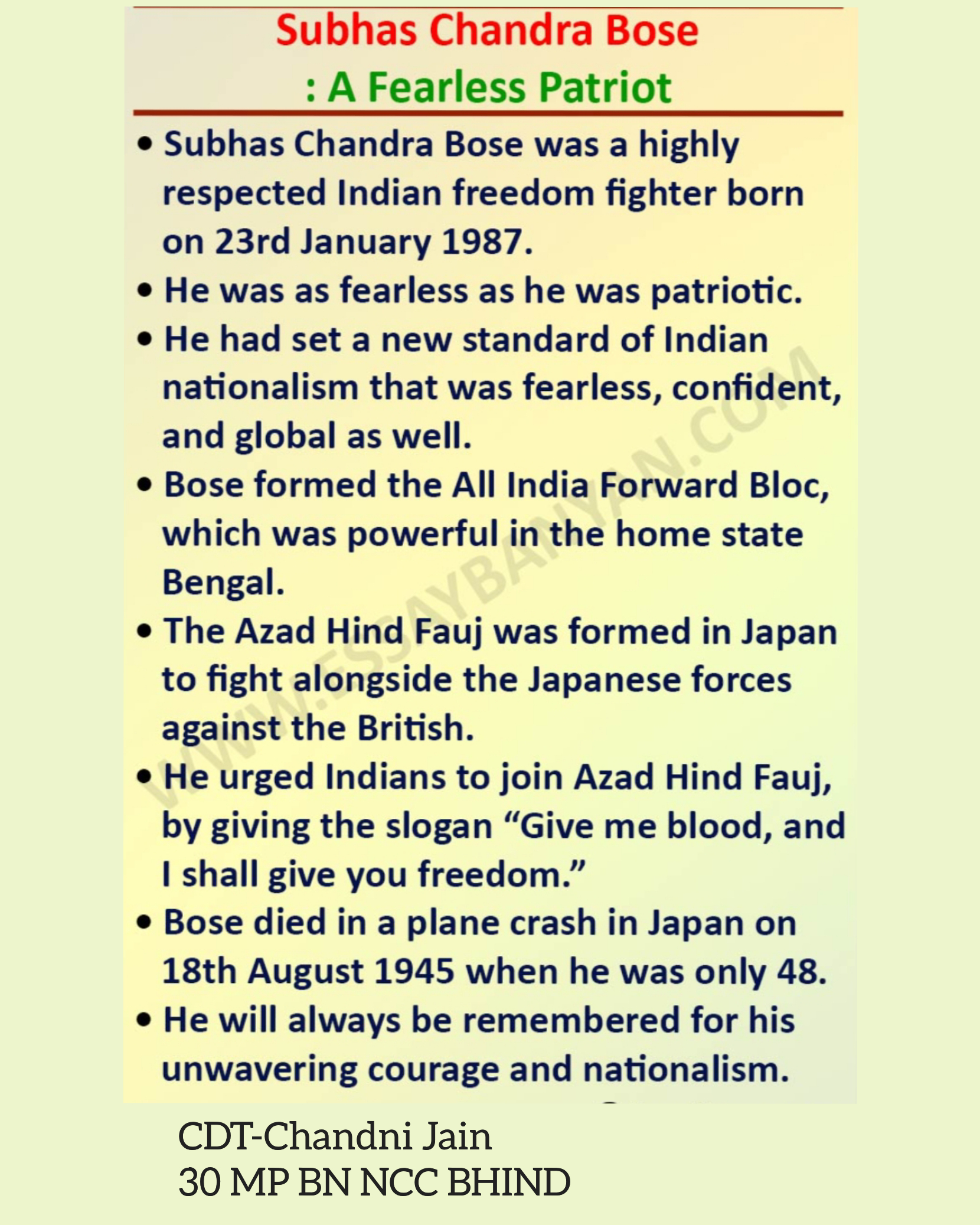 Shubhash chandra bose – India NCC