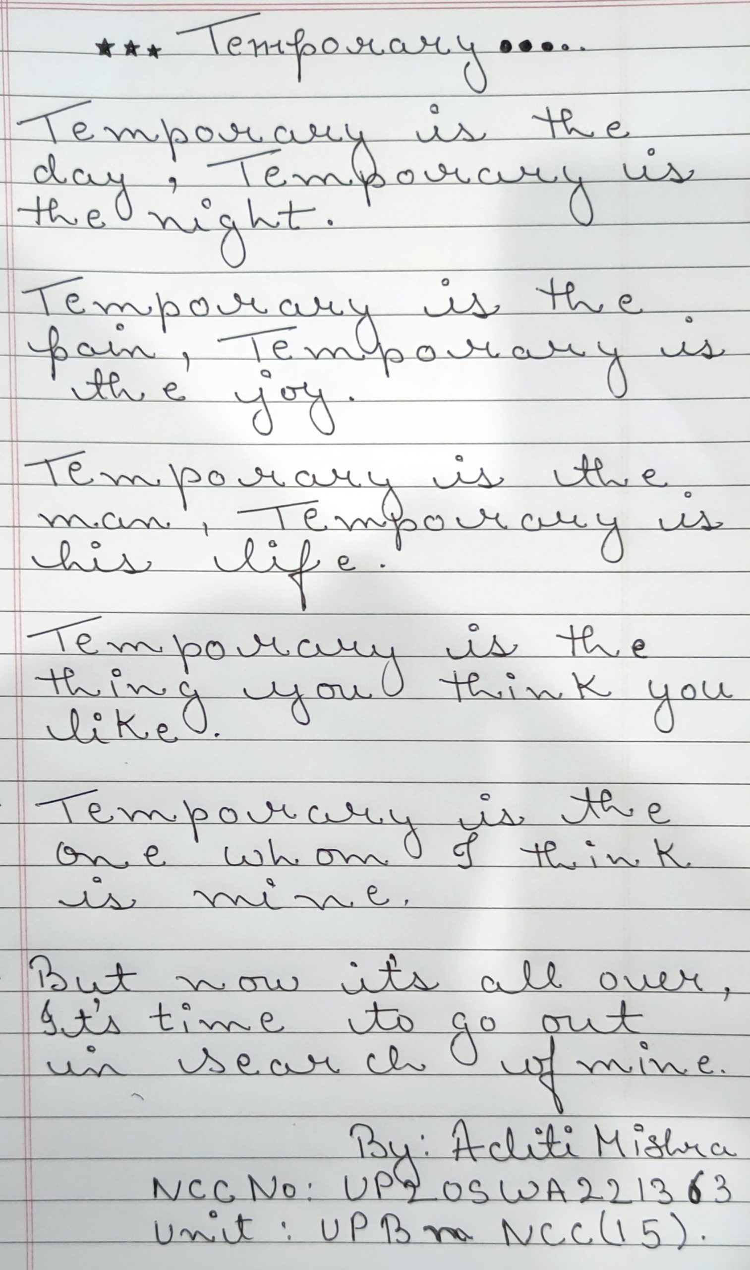 Poetry: "Temporary" – India NCC