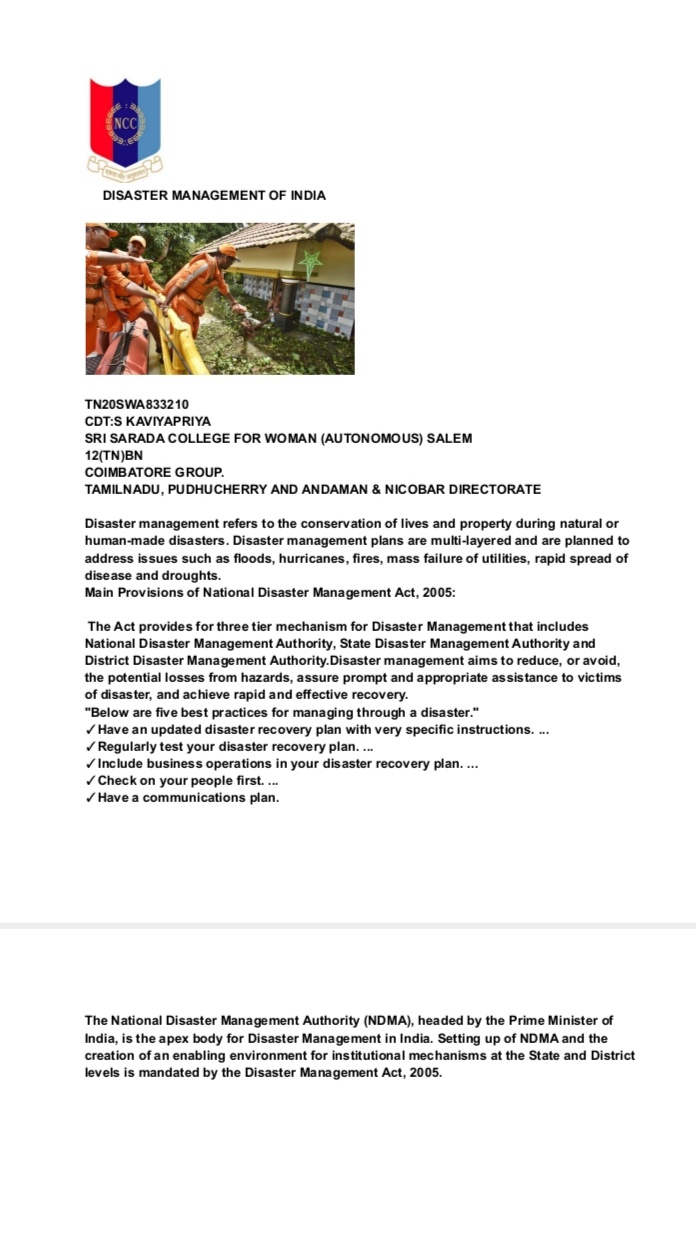 Disaster management of India – India NCC