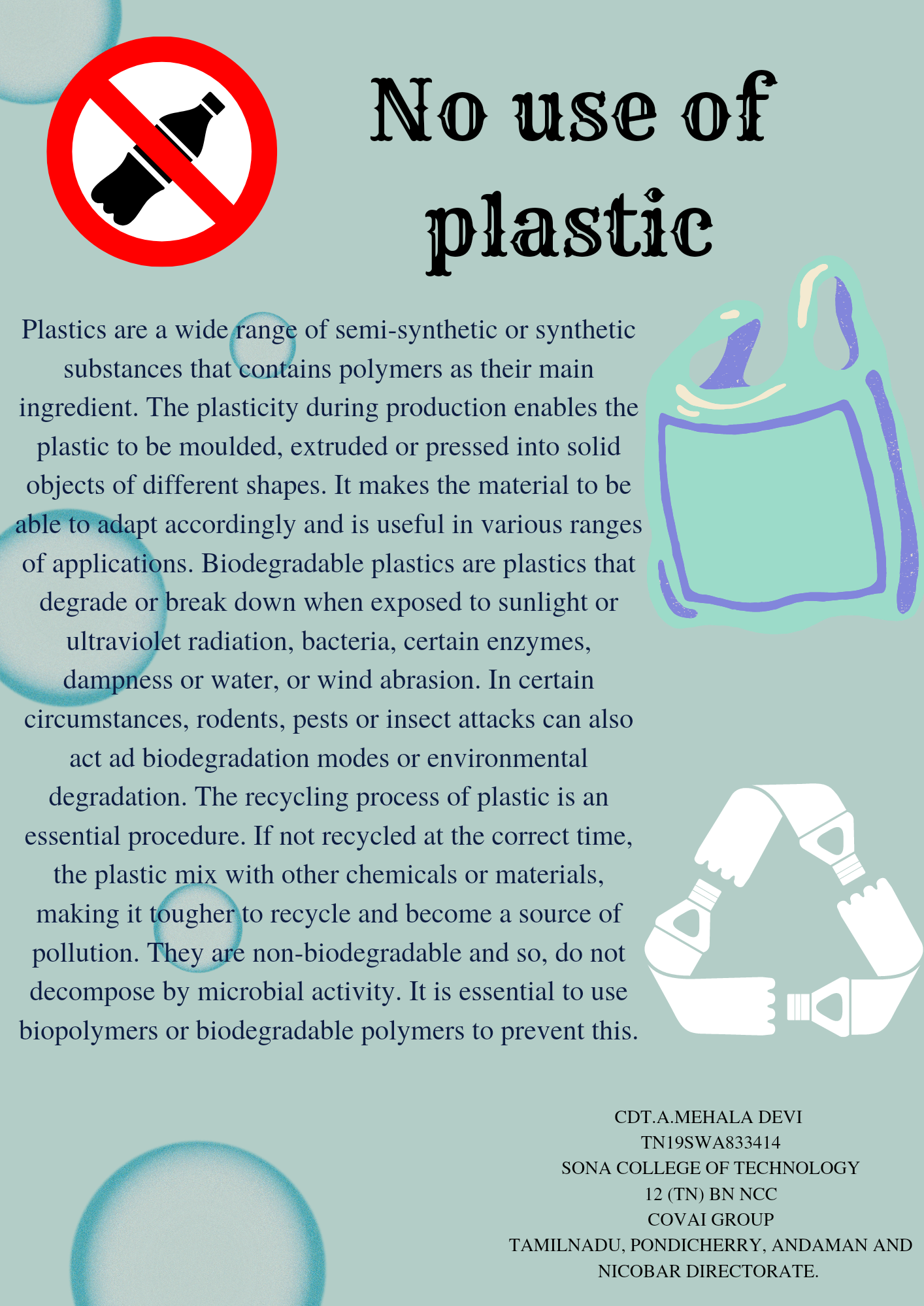 Article on No use of plastic – India NCC
