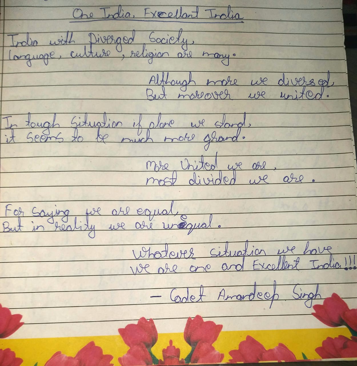 One India Excellent India Creative Poem – India NCC