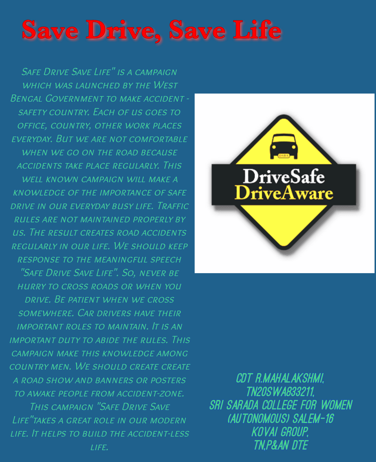 Save Drive Save Life – India NCC