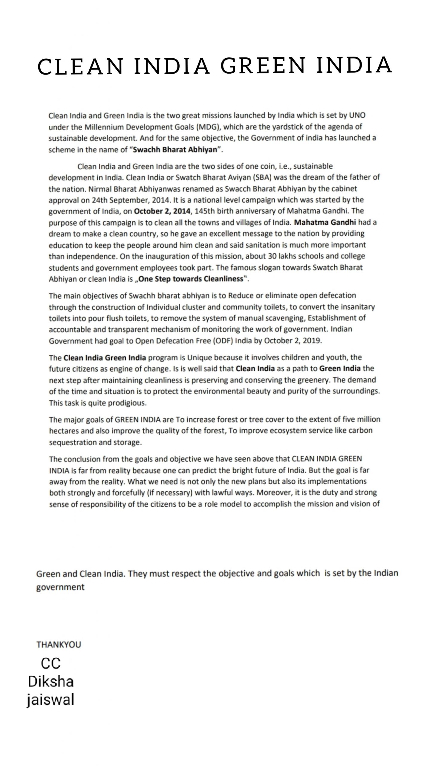 Clean India Green India – India NCC