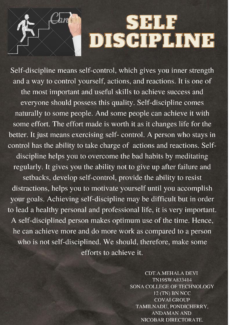 Article on Self Discipline – India NCC