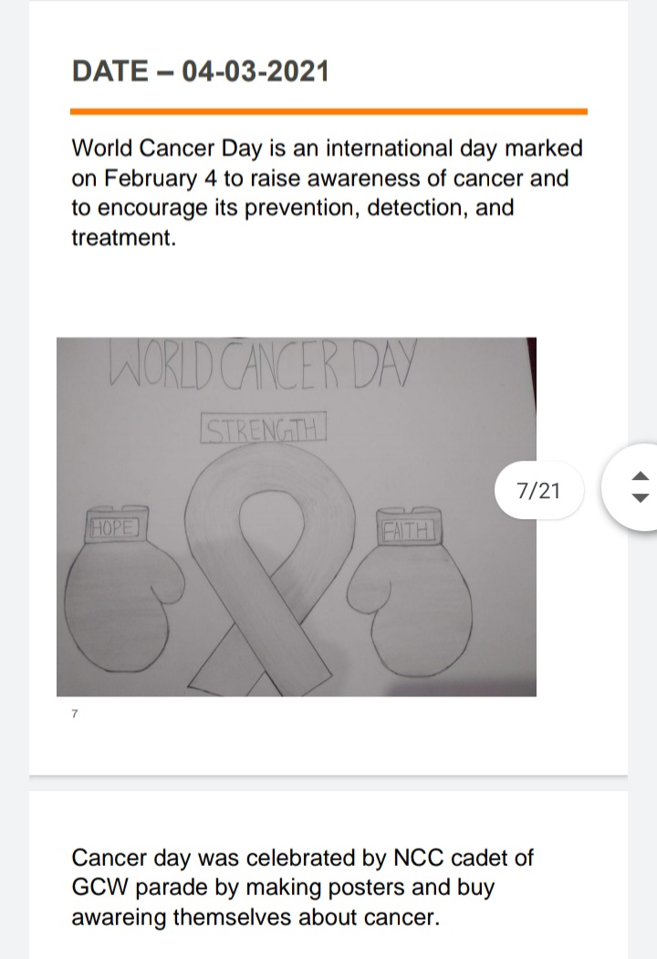 Cancer day – India NCC