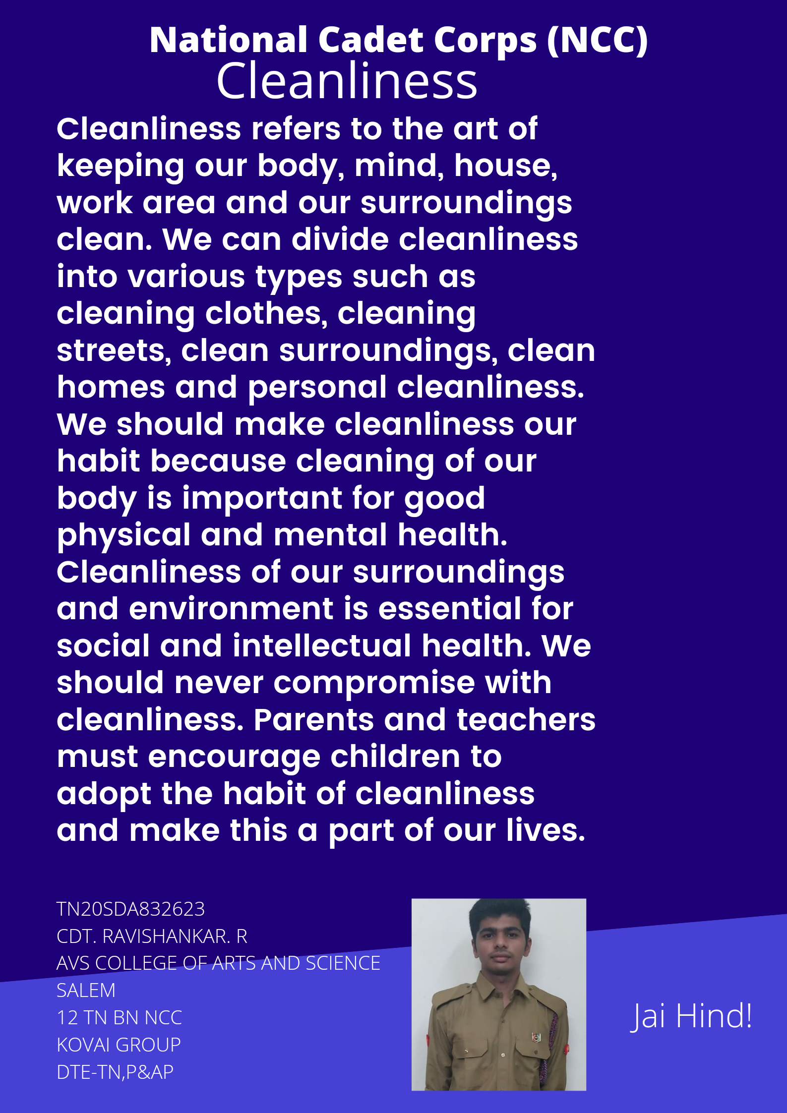 My Activity – Cleanliness – India NCC