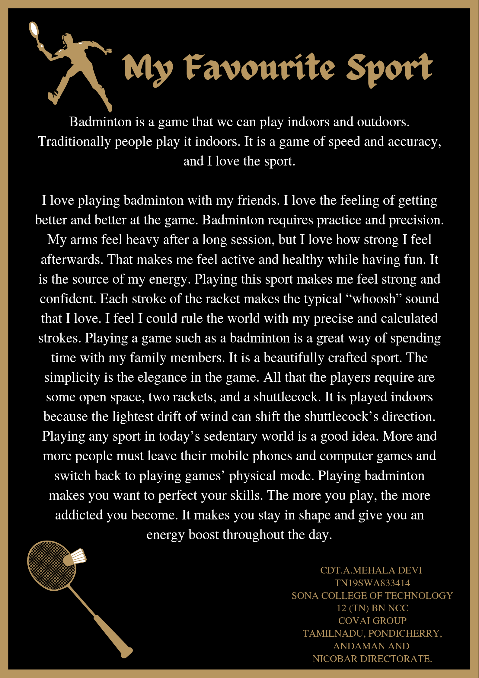 Article on My Favourite Sport – India NCC