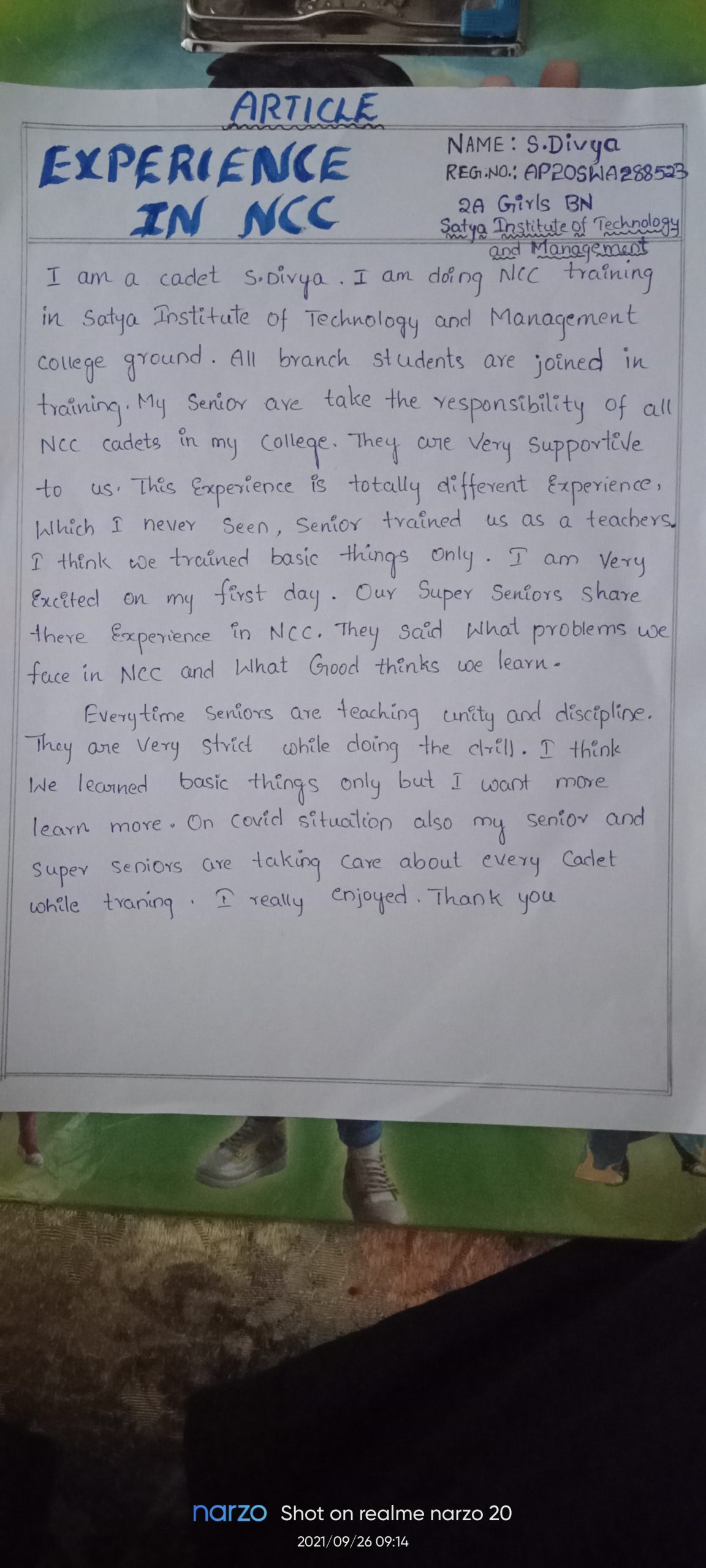 Experience in NCC – India NCC