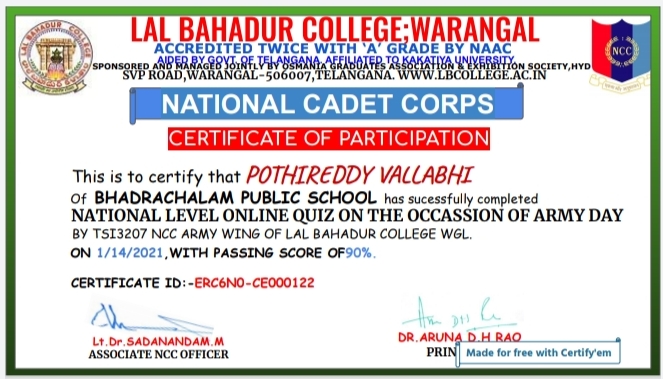 NCC Certificate – India NCC
