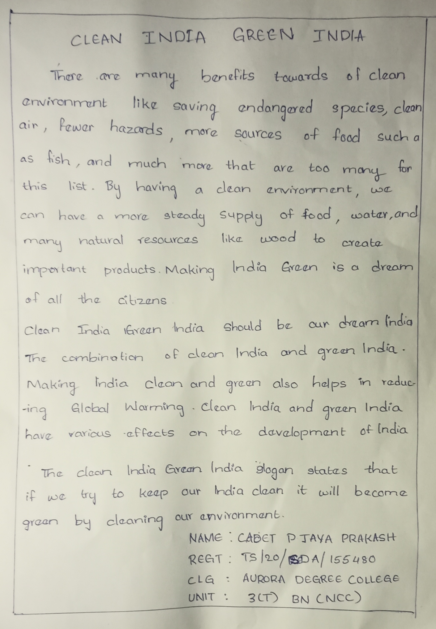 Clean india movement – India NCC