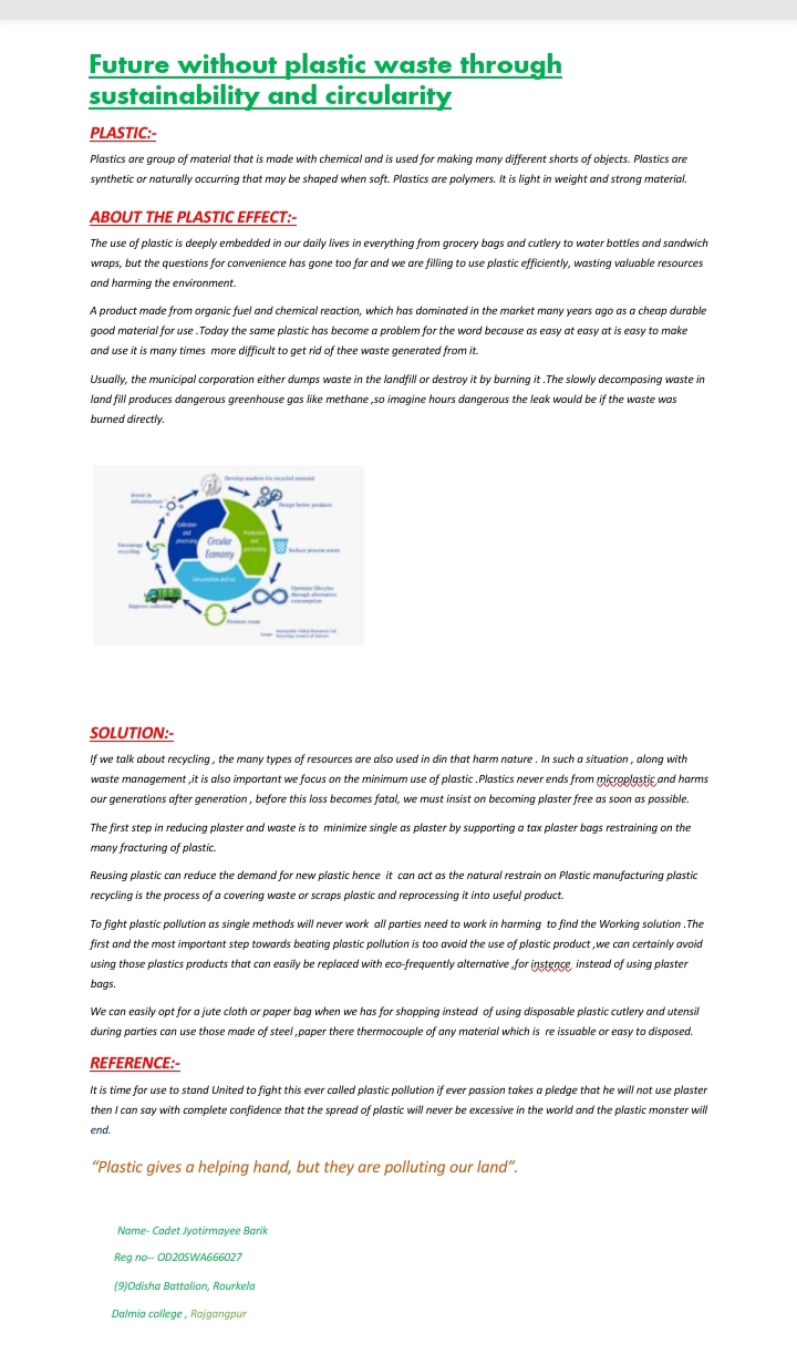 Plastic waste through sustainability and circularity – India NCC