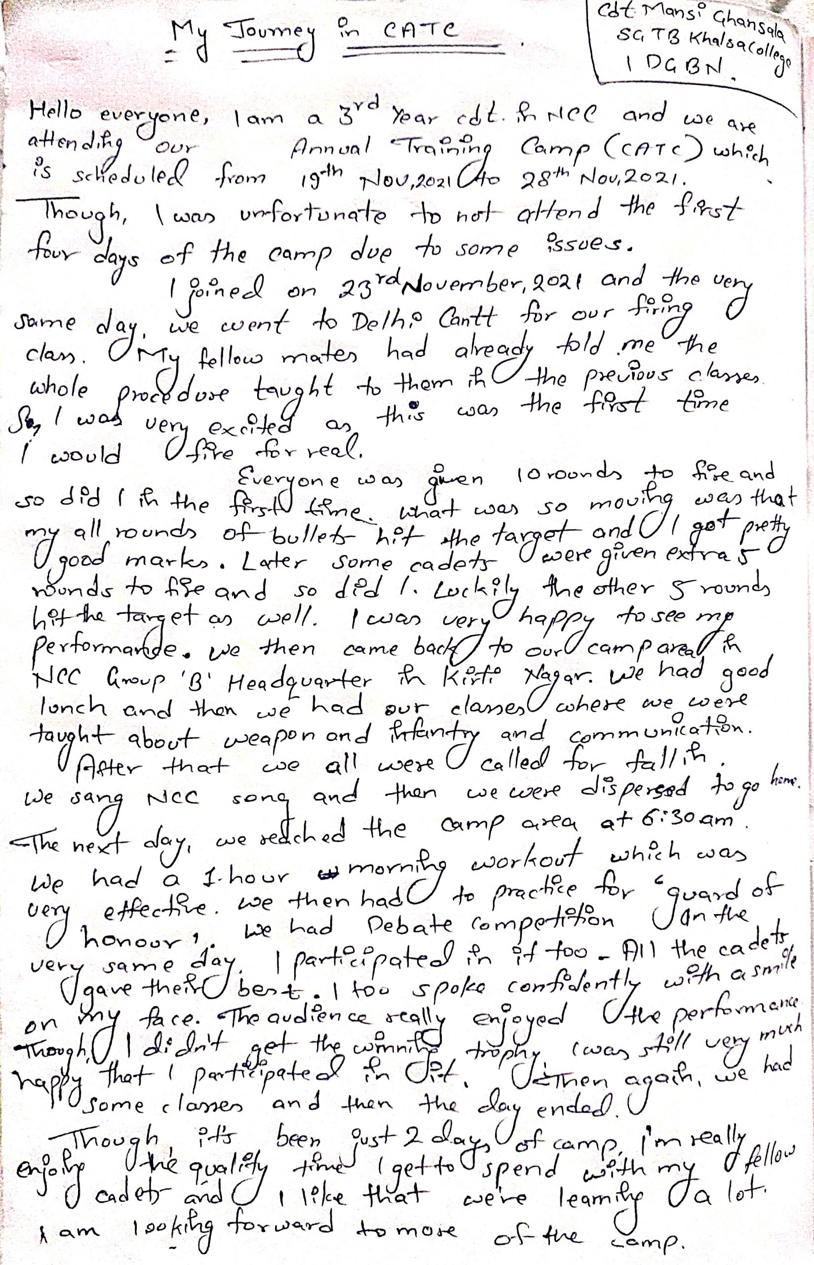 My journey in CATC – India NCC