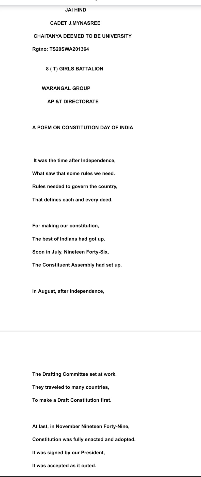 Poem on Constitution day – India NCC