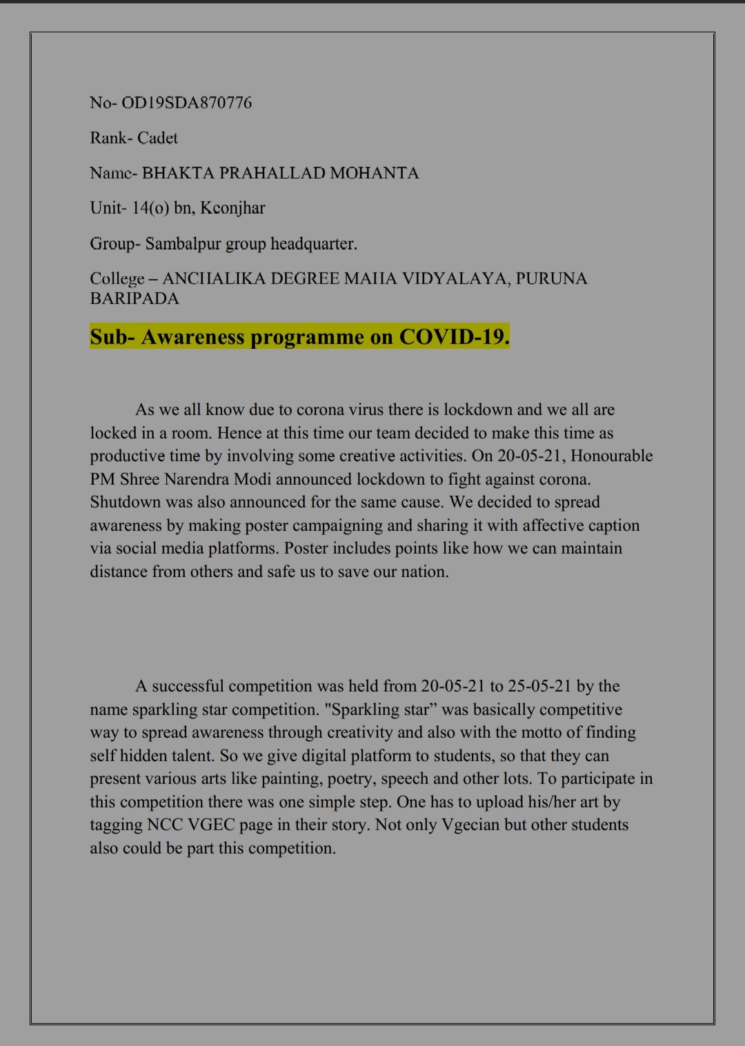 Awareness program. – India NCC