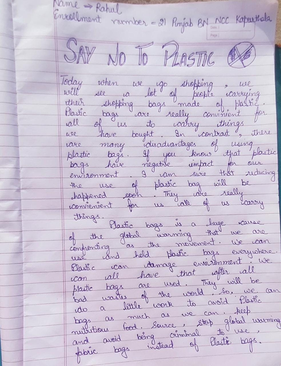 Say no to plastic – India NCC