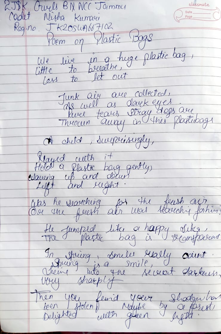 Poem on Plastic Bags – India NCC