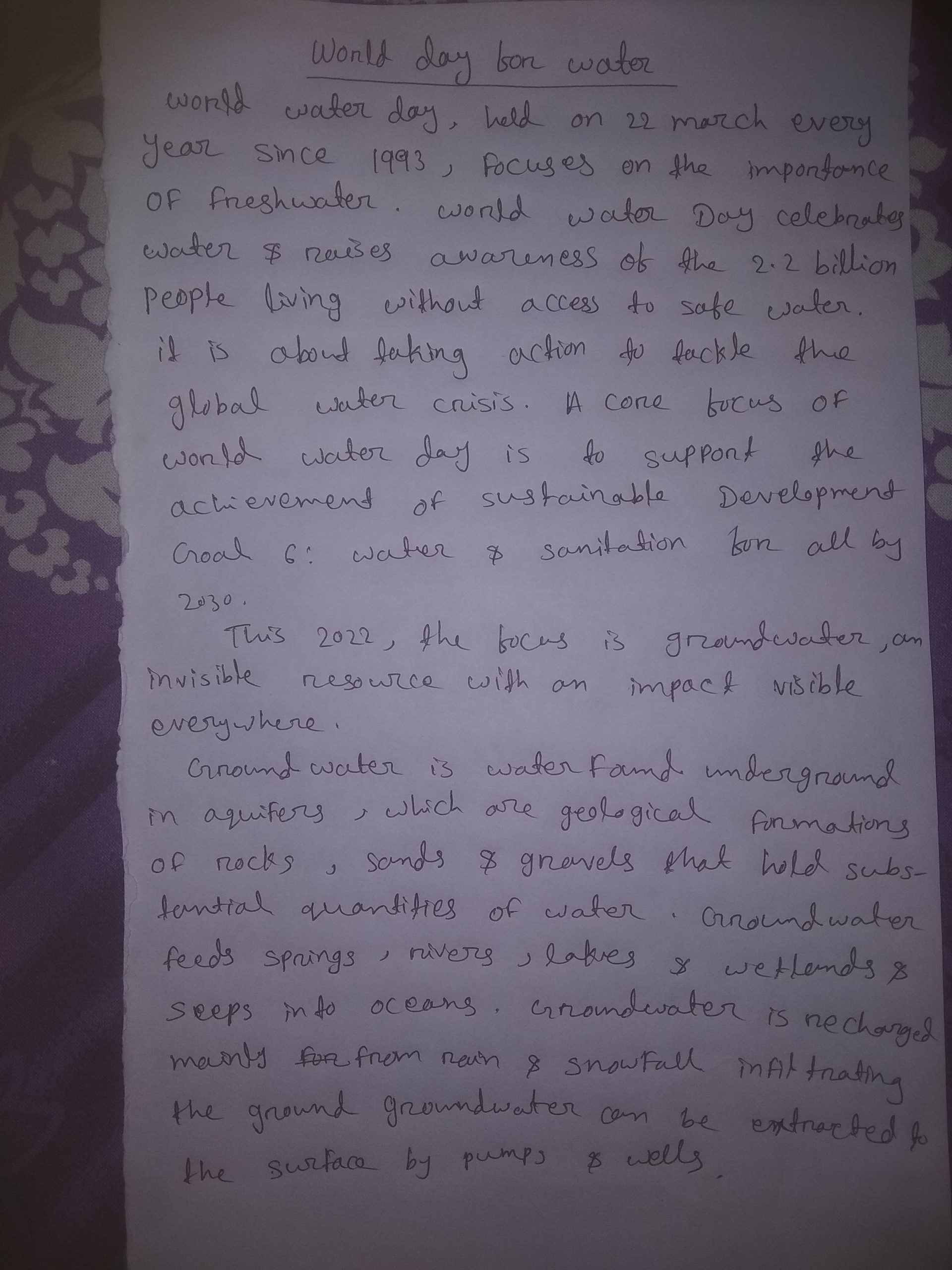 World day for water – India NCC