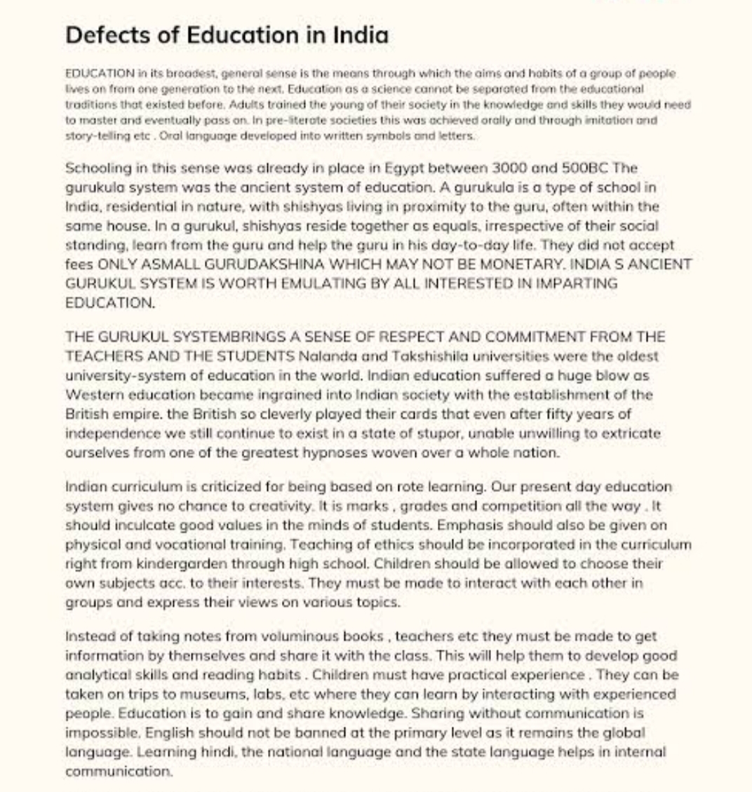Defects of Education in India – India NCC