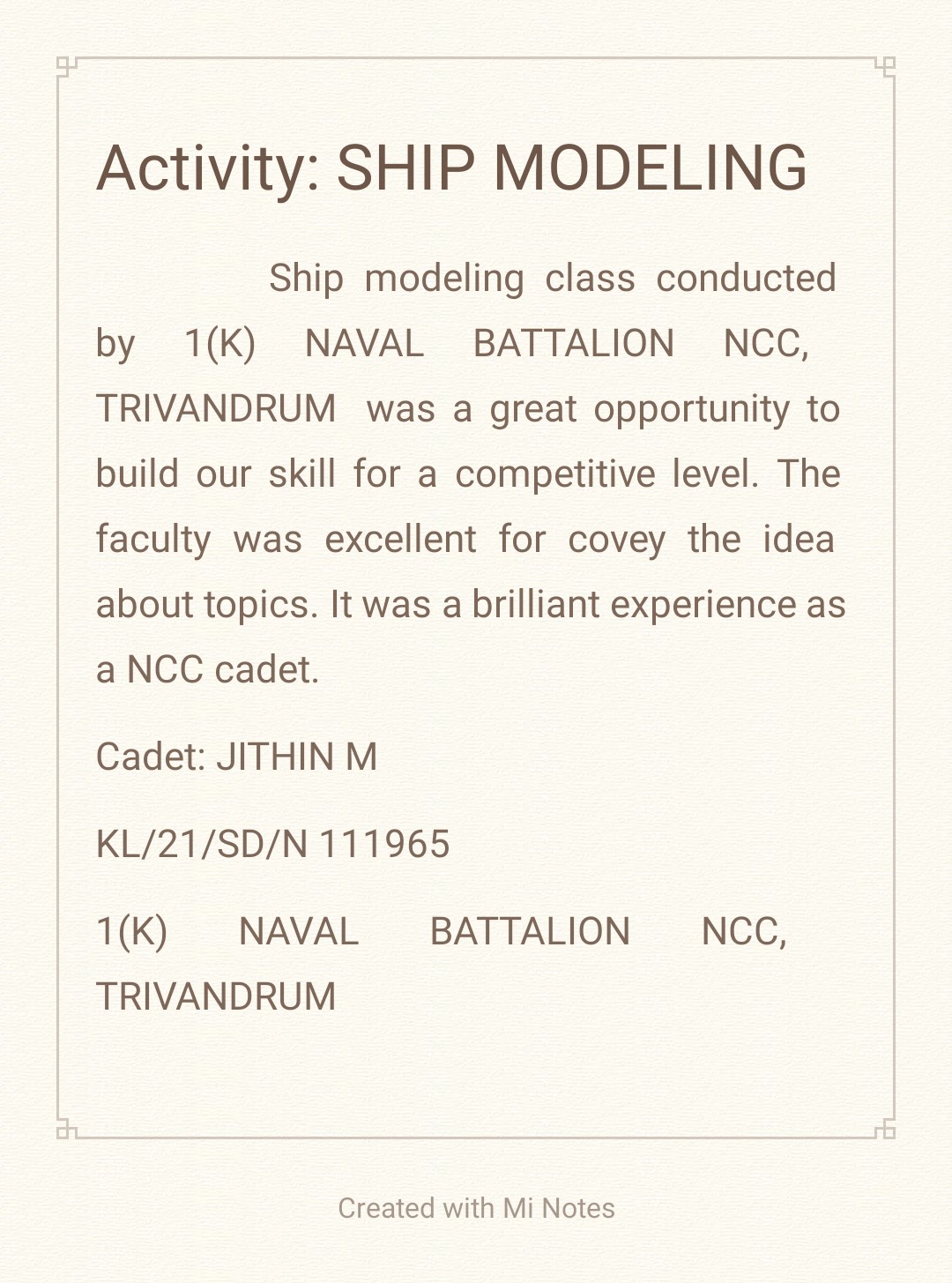 Ship modeling – India NCC