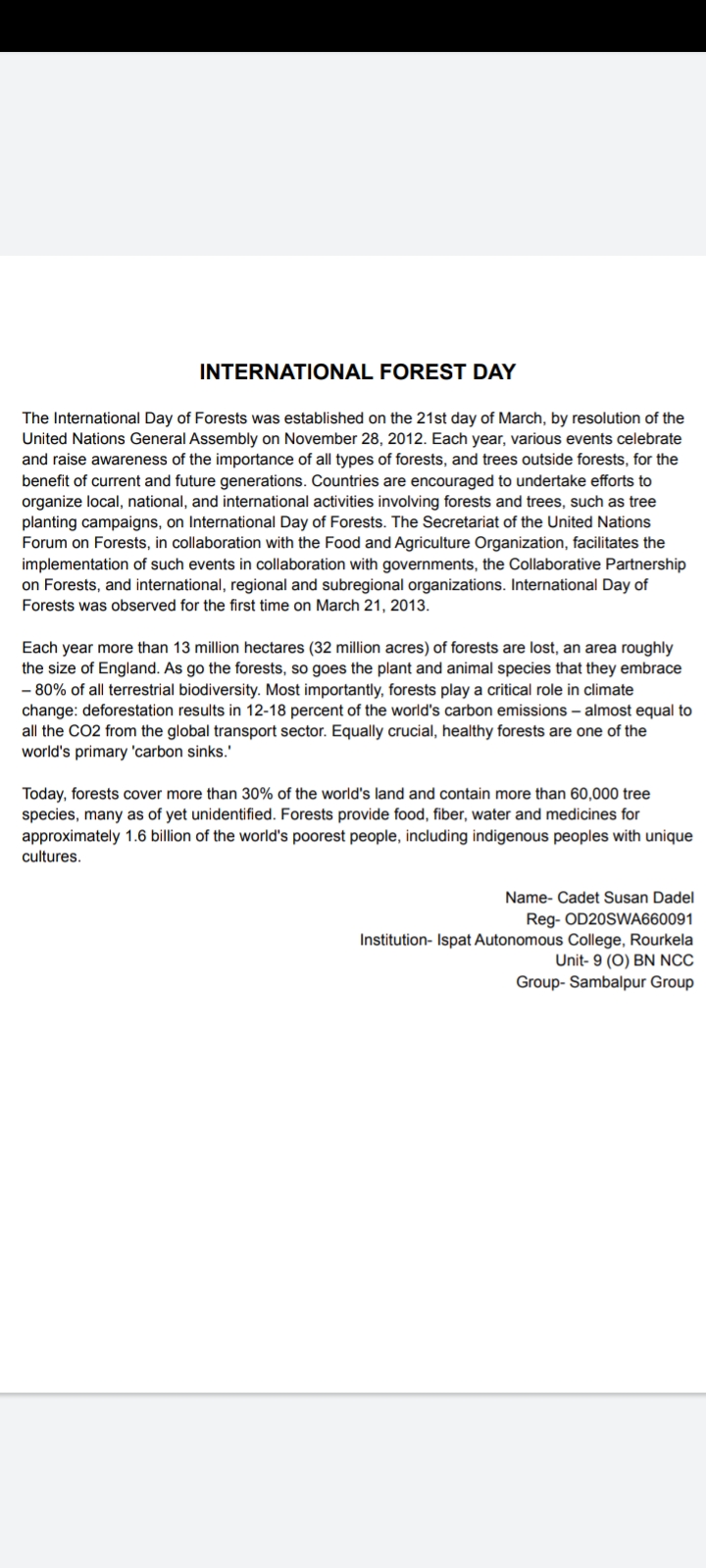 International Forest Day – India NCC