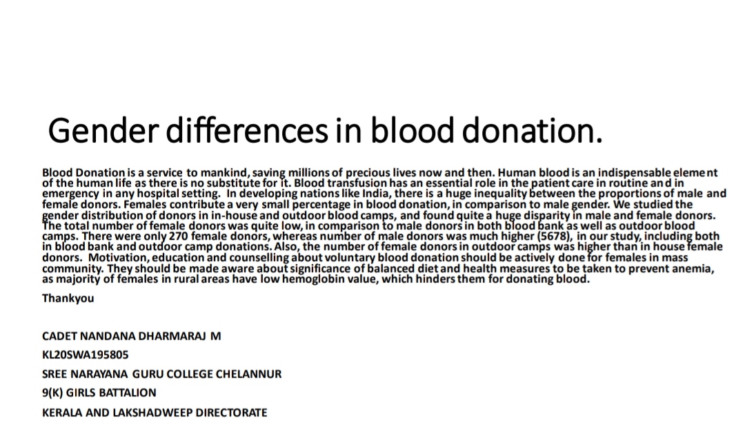 Gender differences in blood donation – India NCC