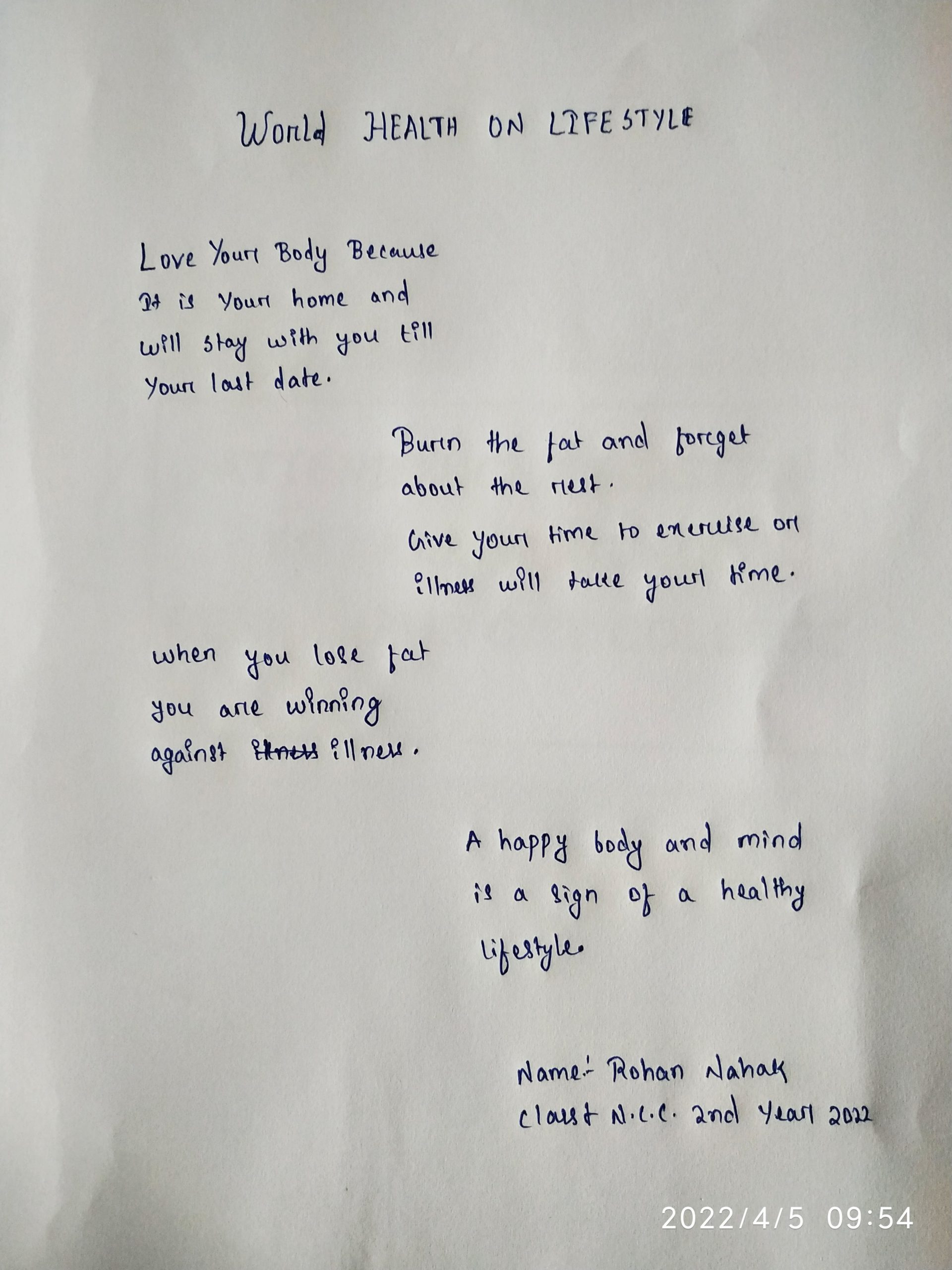 Slogan on world Health Organization – India NCC