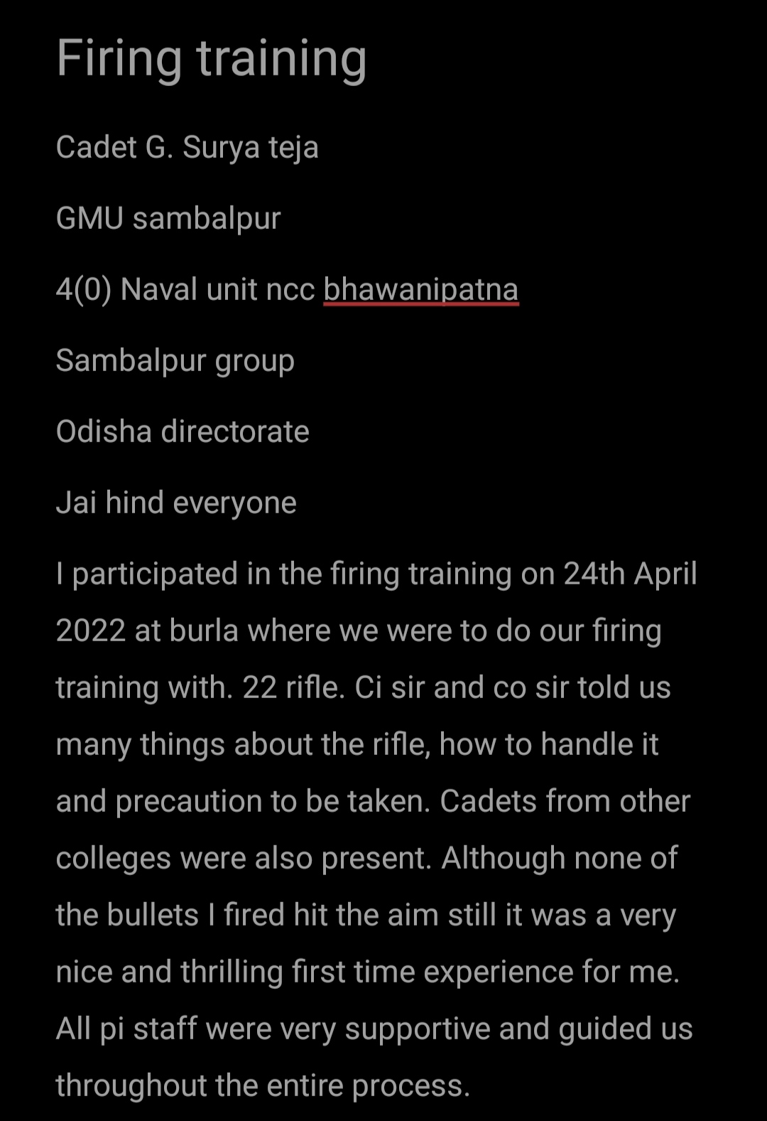Firing Training – India NCC