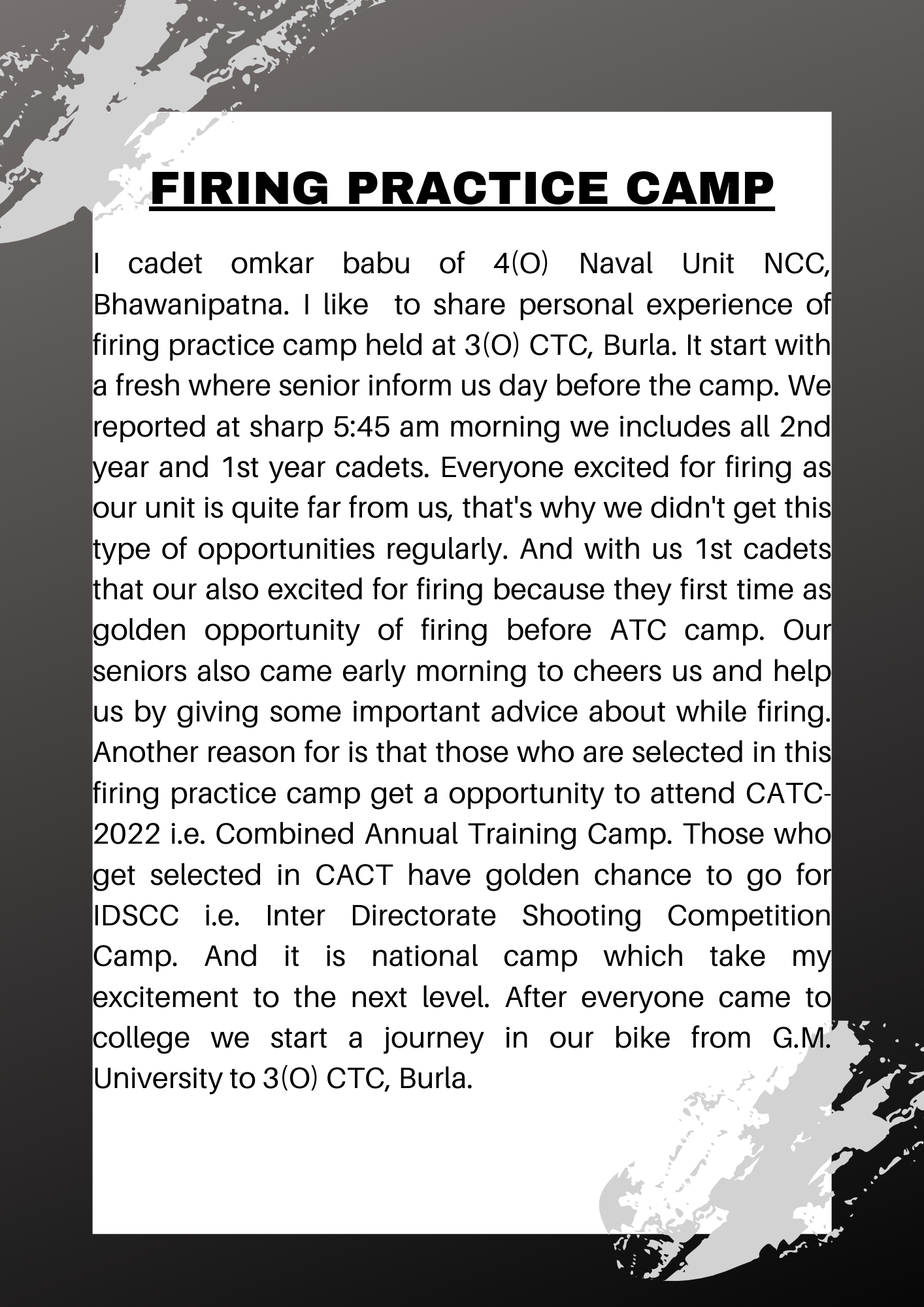Firing practice camp held at 3(O) CTC, Burla – India NCC