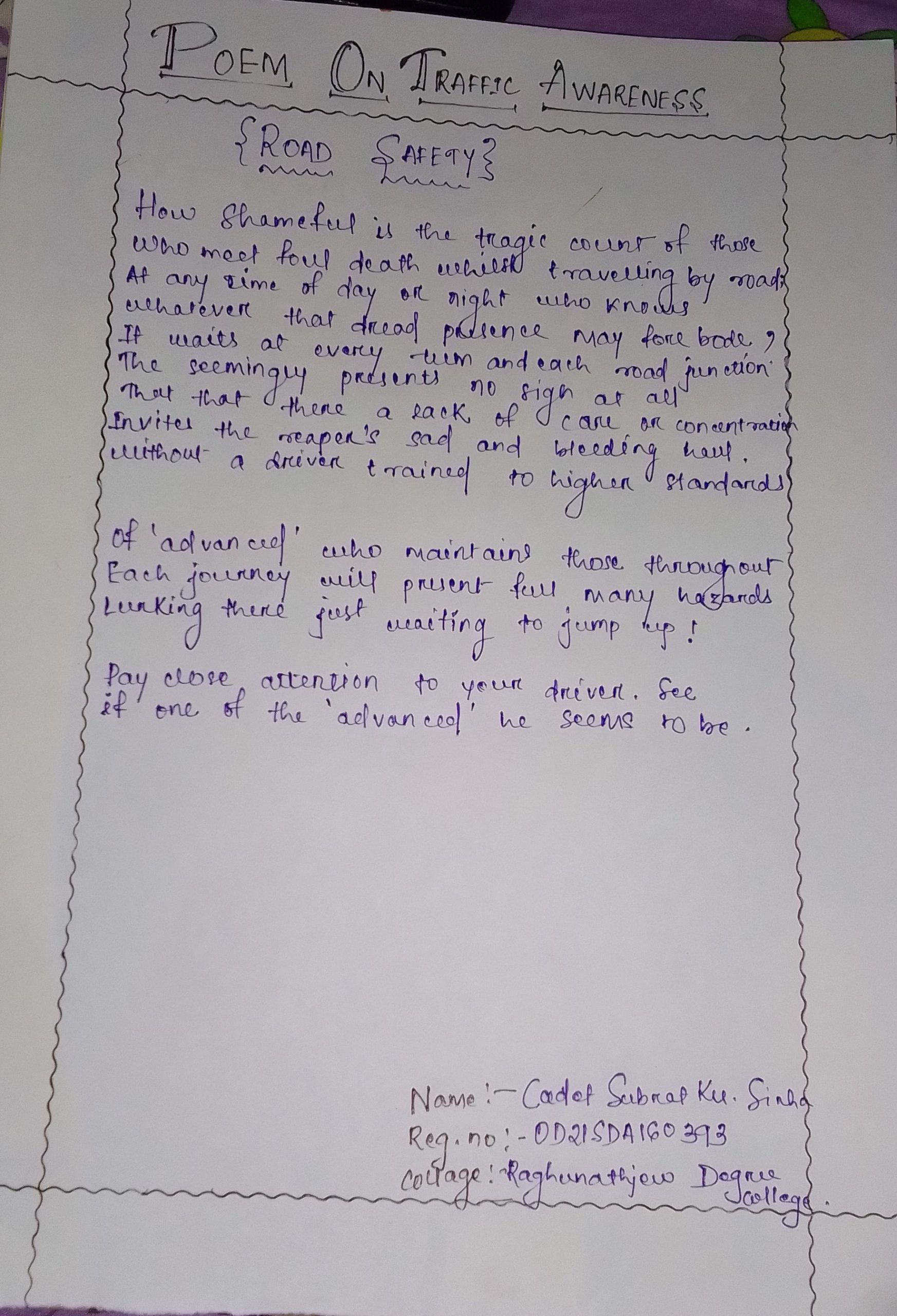 Poem On Traffic Awareness – India NCC