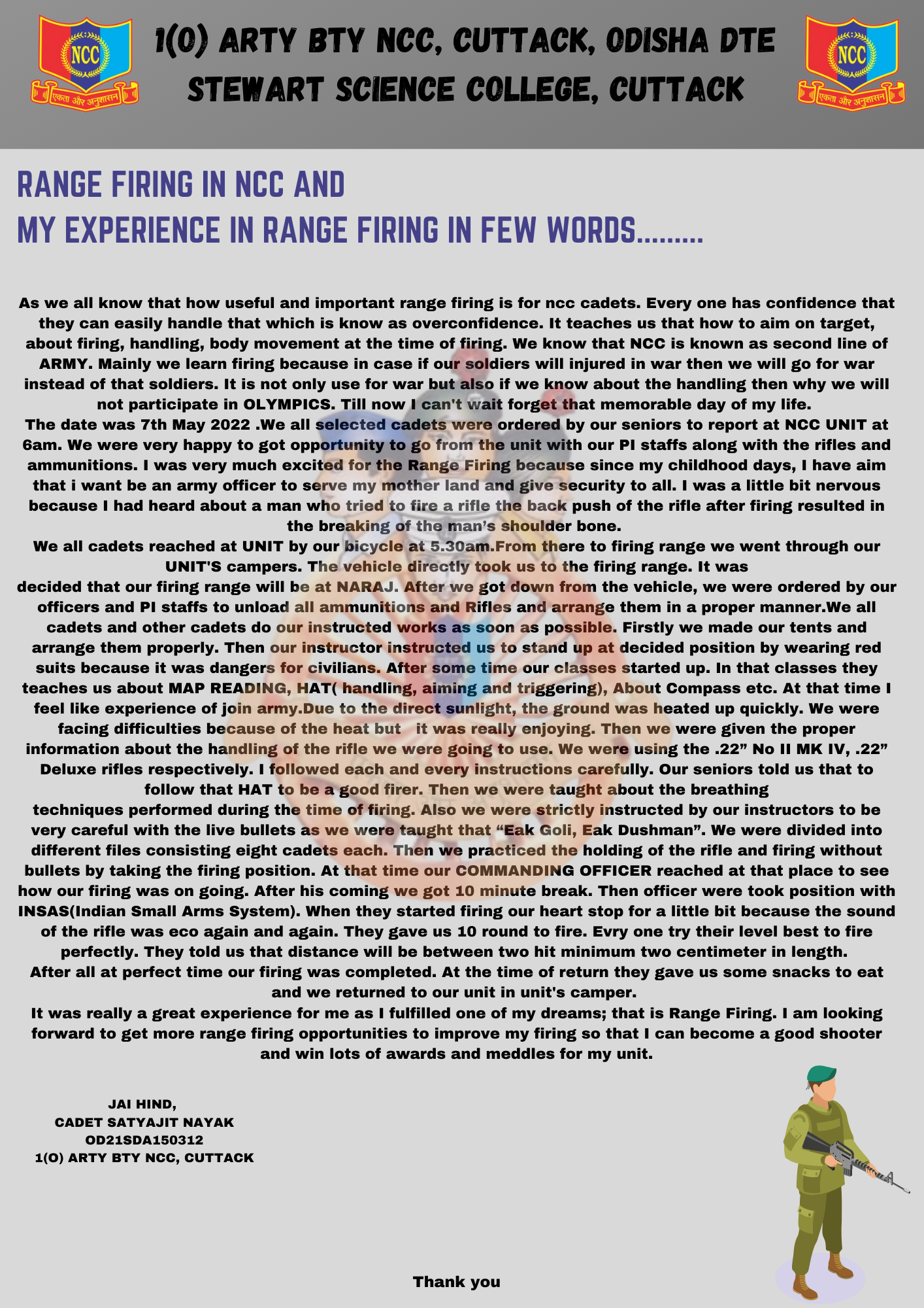 Experience of Firing range – India NCC