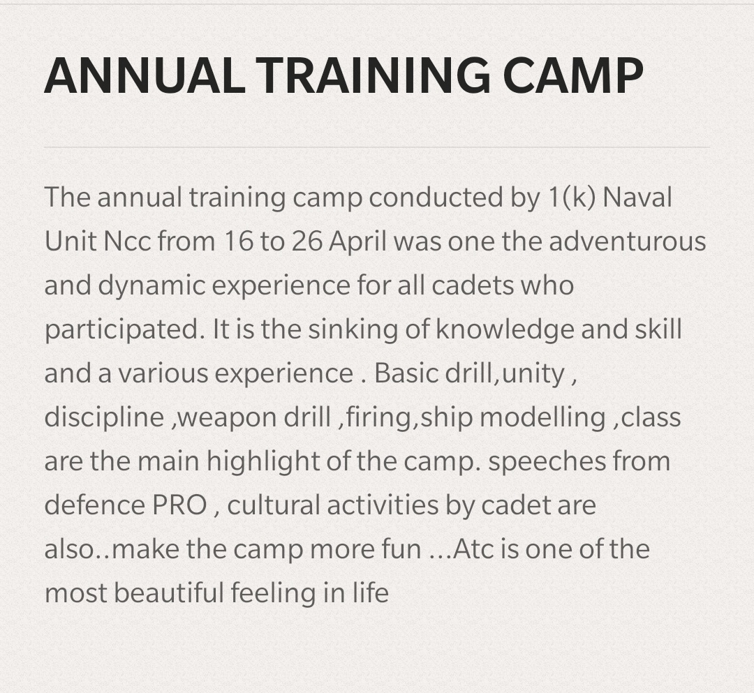 ANNUAL TRAINING CAMP – India NCC