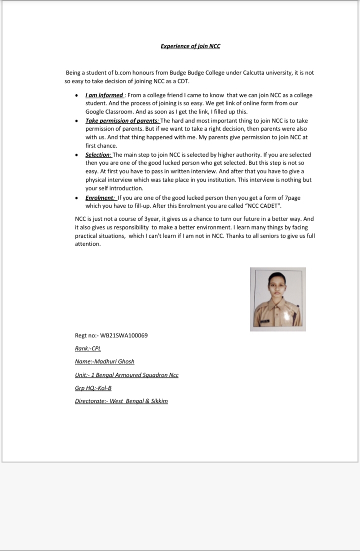 Experience of join NCC – India NCC