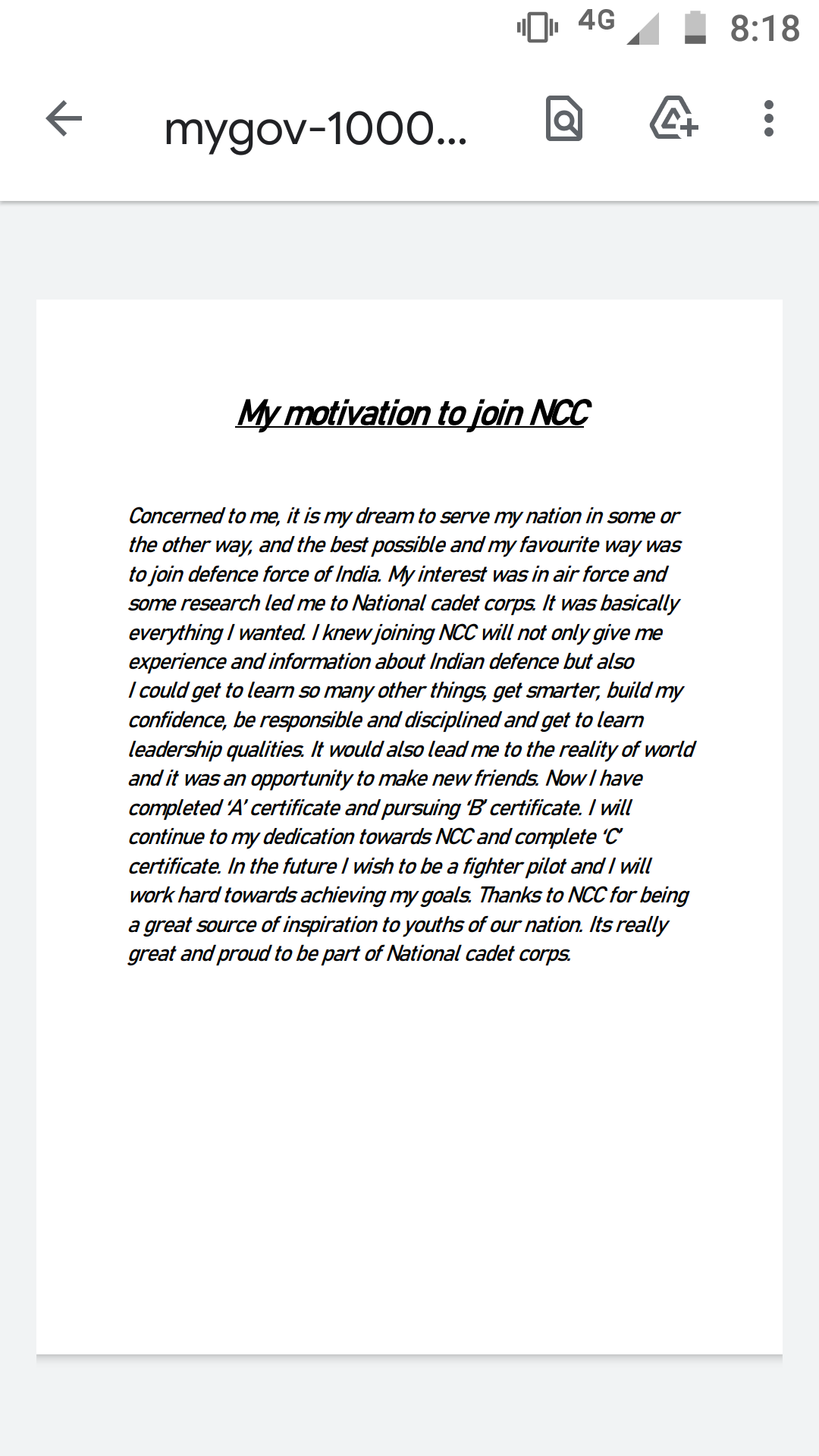 My motivation to join NCC – India NCC