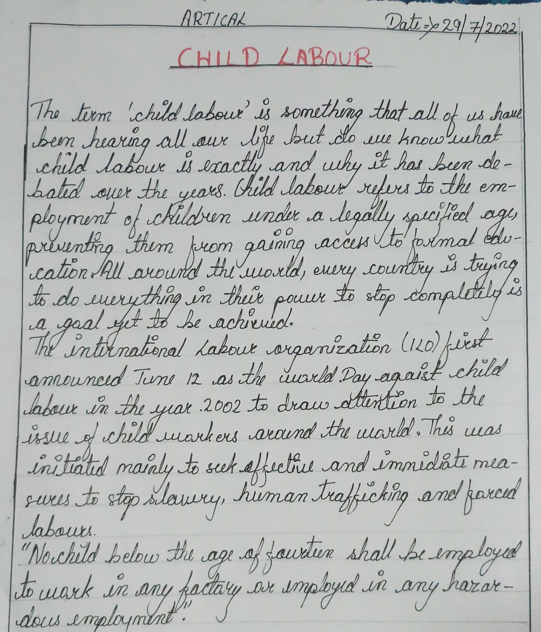 Child labour – India NCC