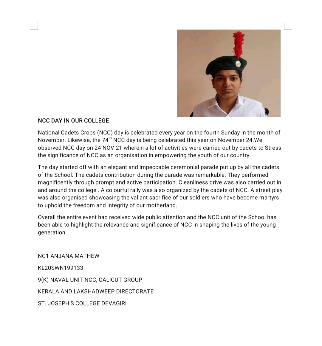 NCC DAY IN OUR COLLEGE – India NCC