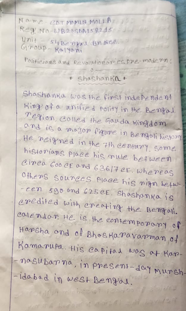 Politicians Revolutionaries pre-modern – India NCC