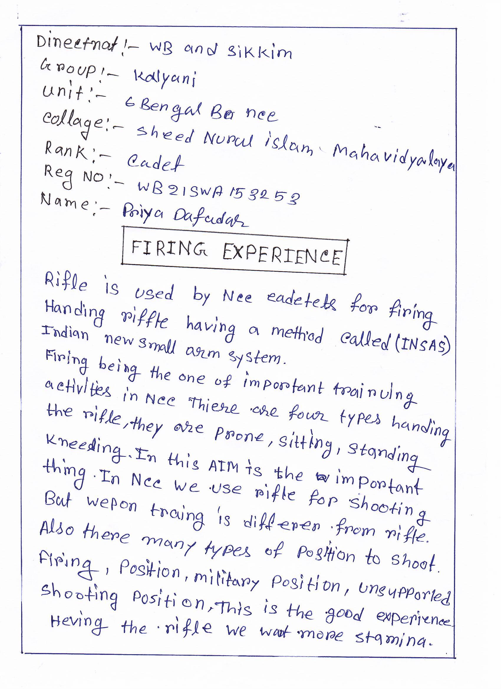 FIRING EXPERIENCE – India NCC