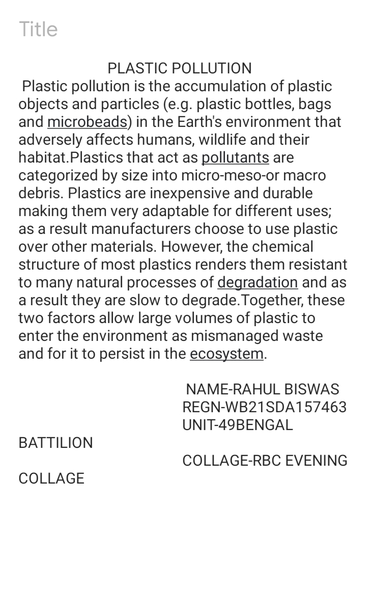 Plastic pollution – India NCC