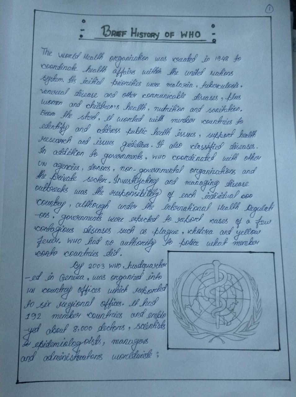 Brief history of world health organization – India NCC