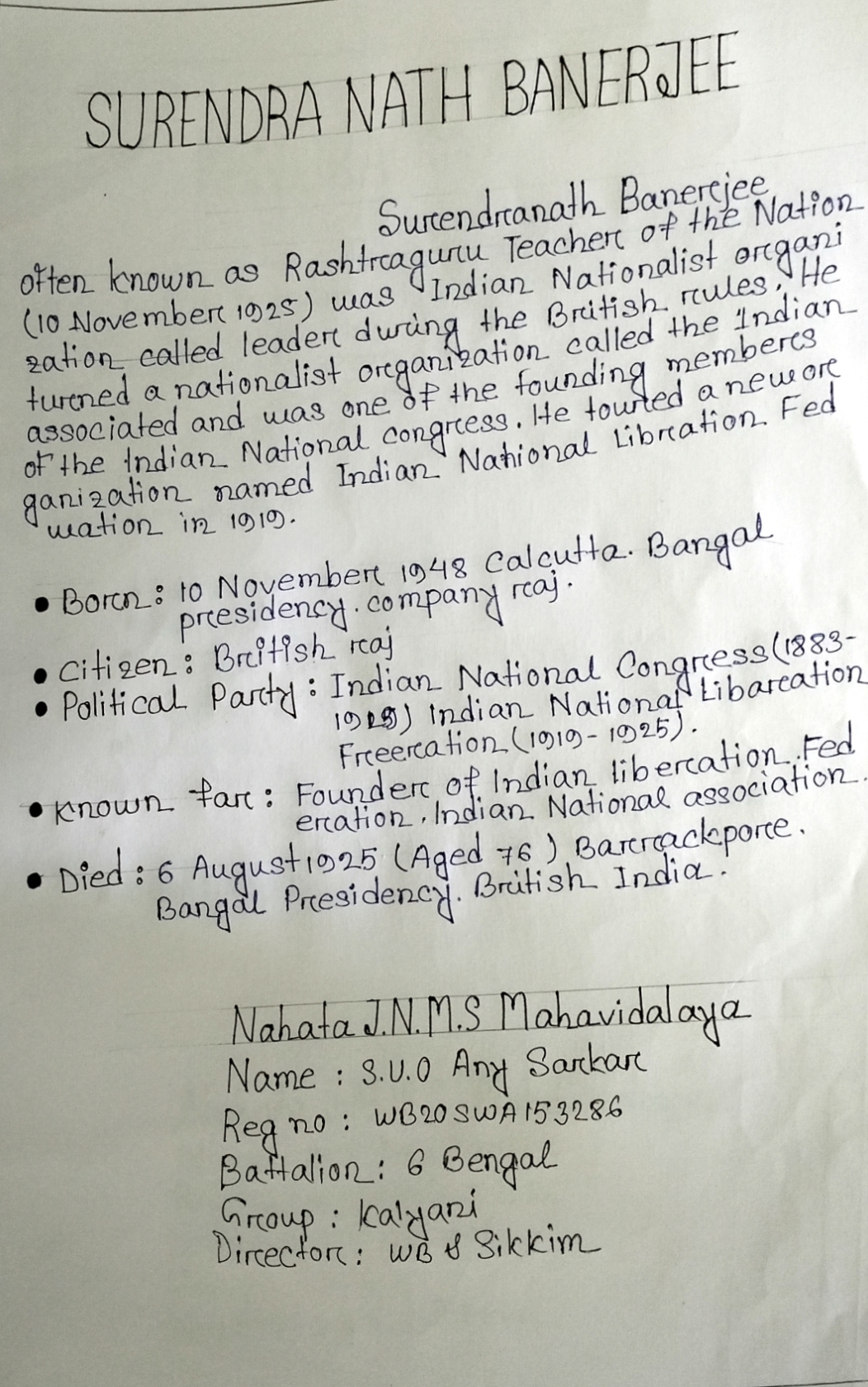 Surendra Nath Banerjee – India NCC