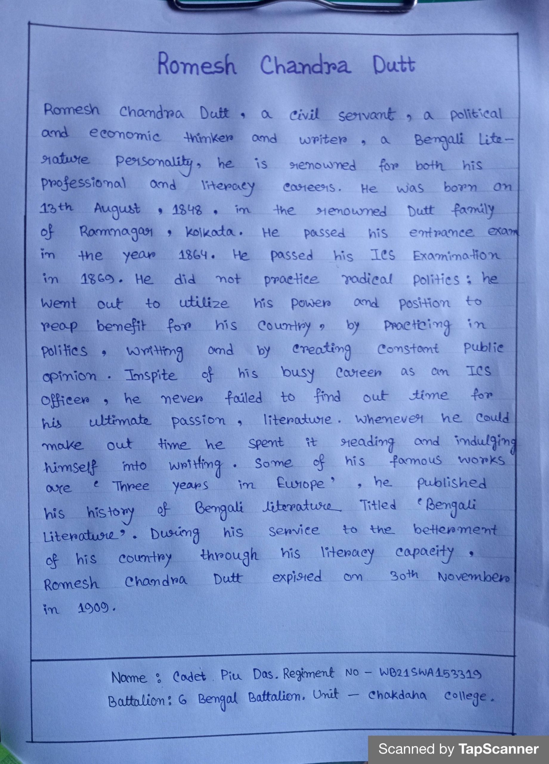 Romesh Chandra Dutt – India NCC