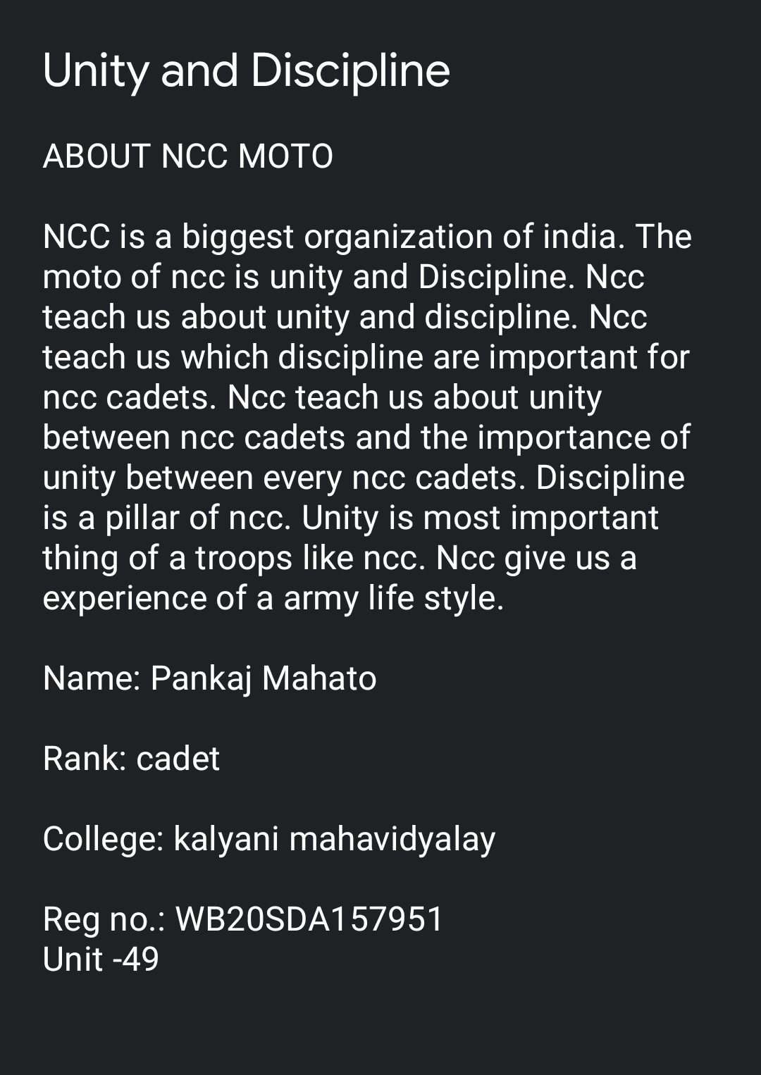 Unity and Discipline – India NCC